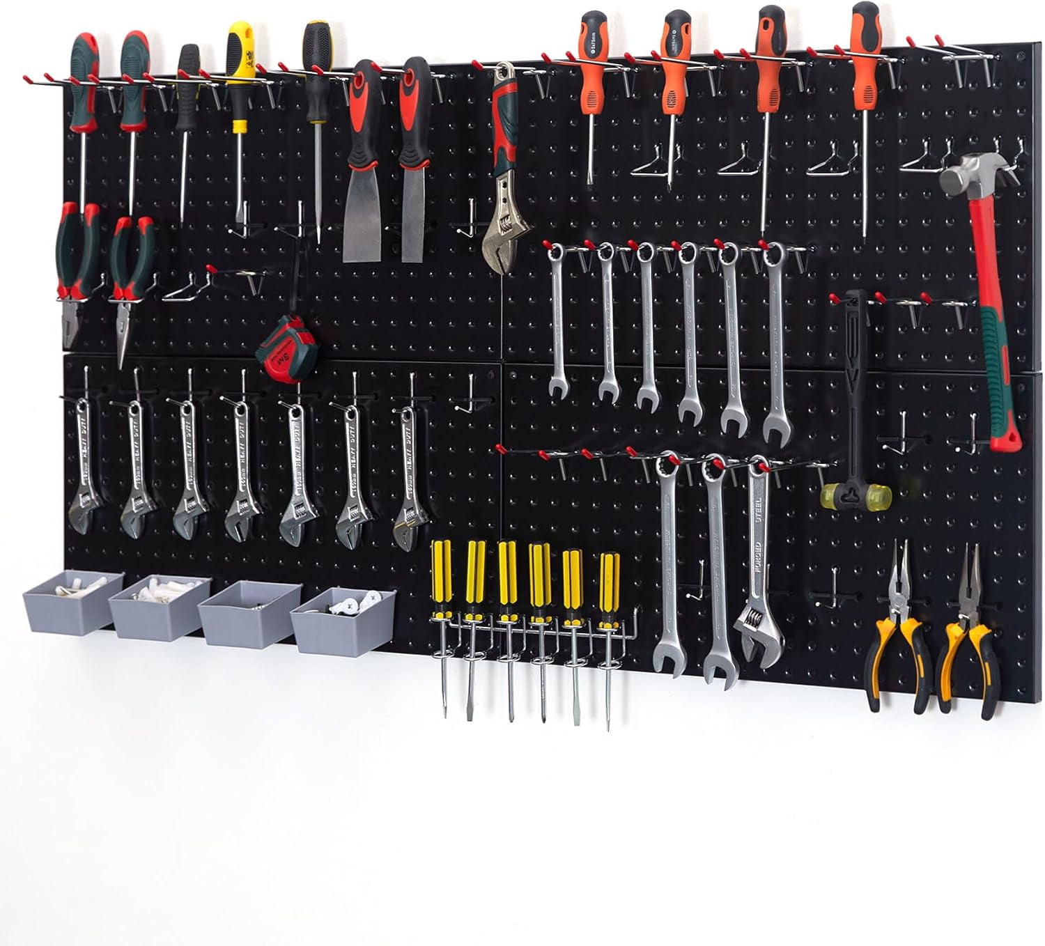 48x24 inch Black Metal Pegboard Kit for Wall Organization with Hooks ...
