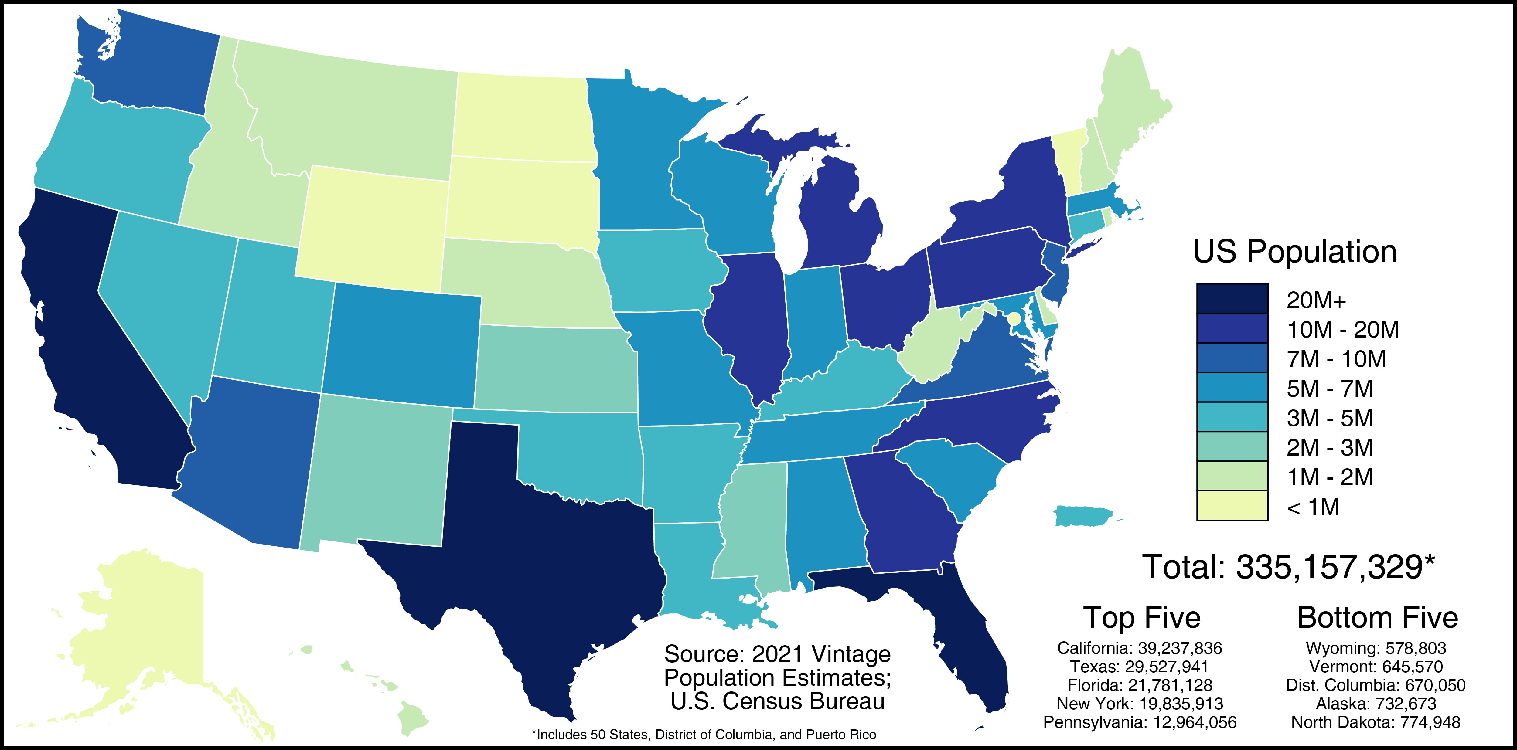 48x24in Map of U.S. Population by State 【Photo Paper】 - Walmart.com