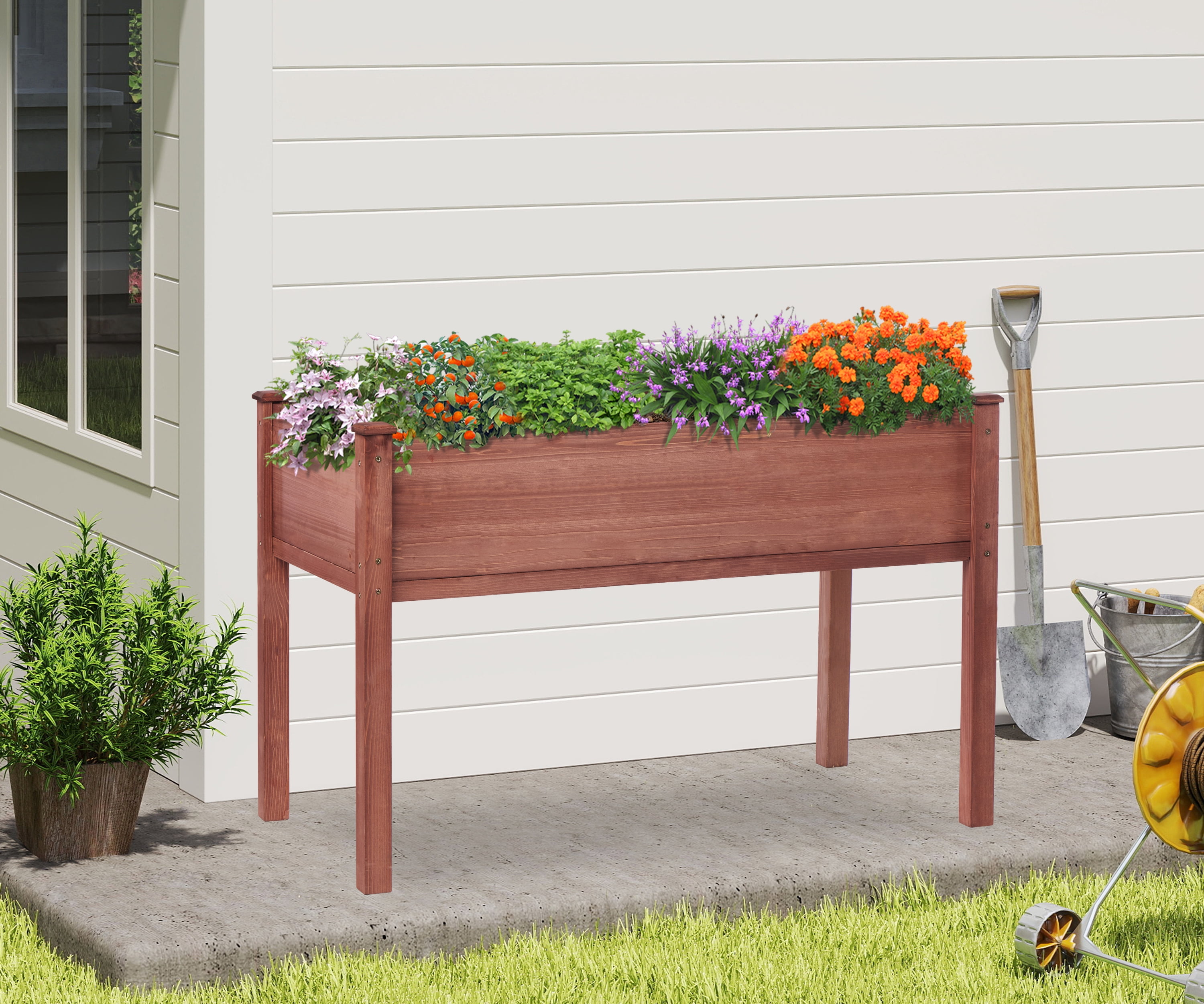 D-road Raised Garden Bed, Outdoor Wood Elevated Planter Box with Legs ...