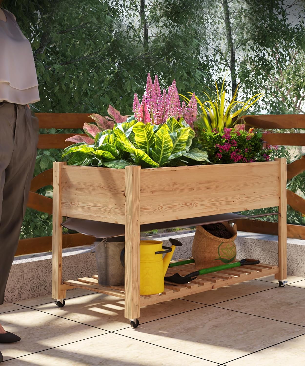48x24x30in Raised Garden Bed with Wheels,Elevated Raised Planter Box ...
