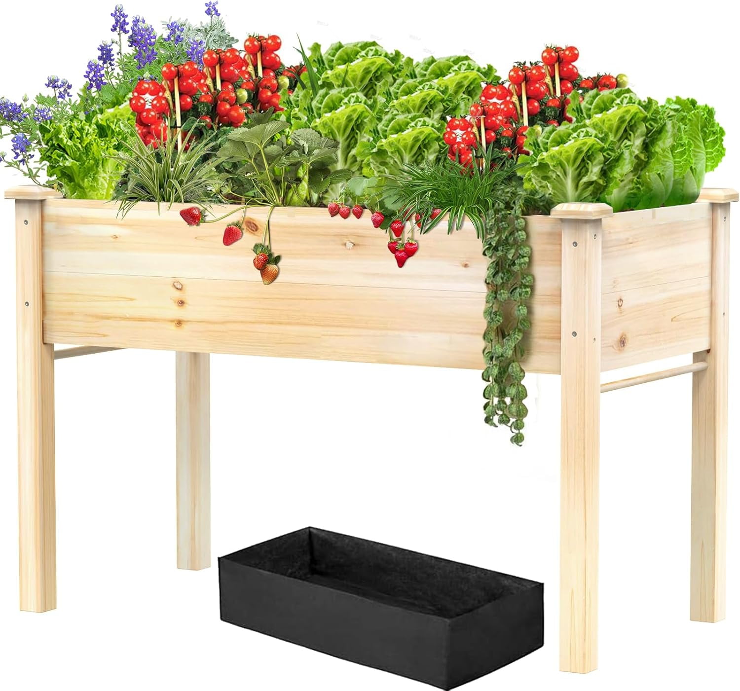 48x24x31IN Wooden Raised Garden Bed, Elevated Reinforced Large Planter ...