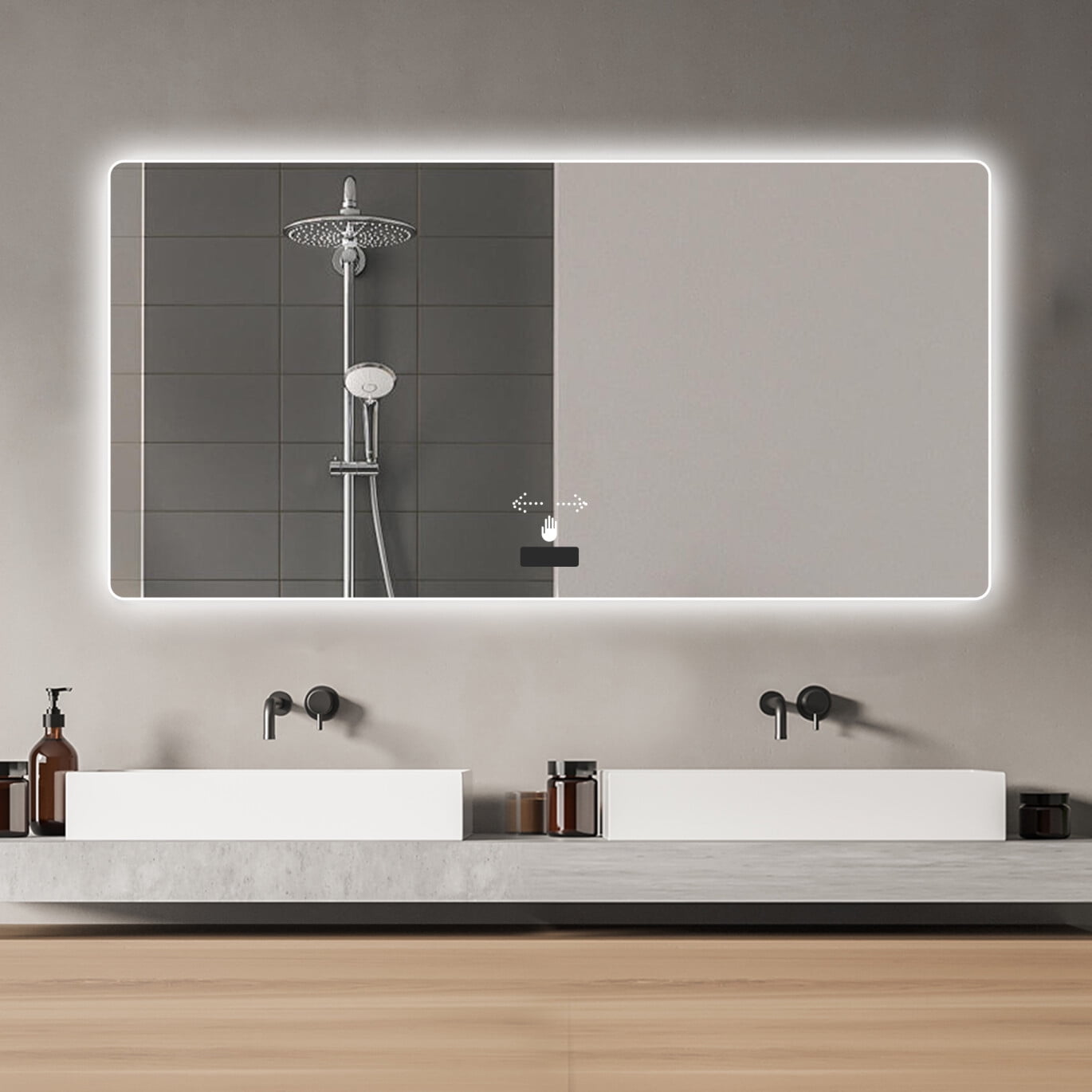48x32 Inch Frameless LED Backlit Bathroom Mirror with Gesture ...