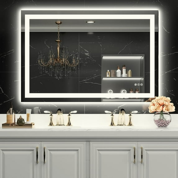 48x32 Inches Wall Mirror with Lights, LED Bathroom Mirror with Frontlit ...