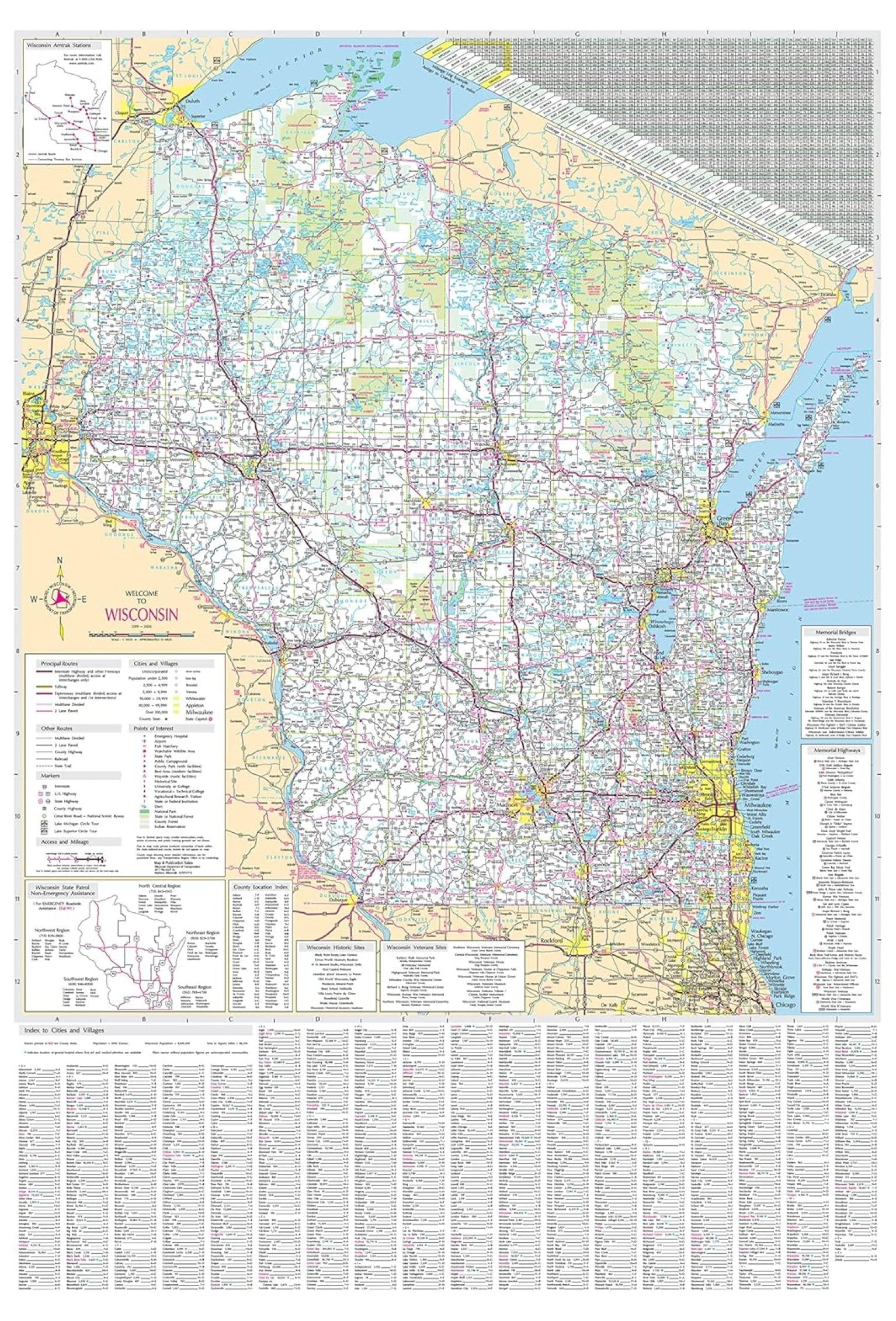 48x70 Wisconsin State Official Executive Laminated Wall Map - Walmart.com