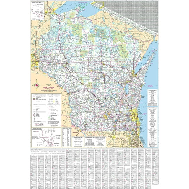 48x70 Wisconsin State Official Executive Laminated Wall Map - Walmart.com