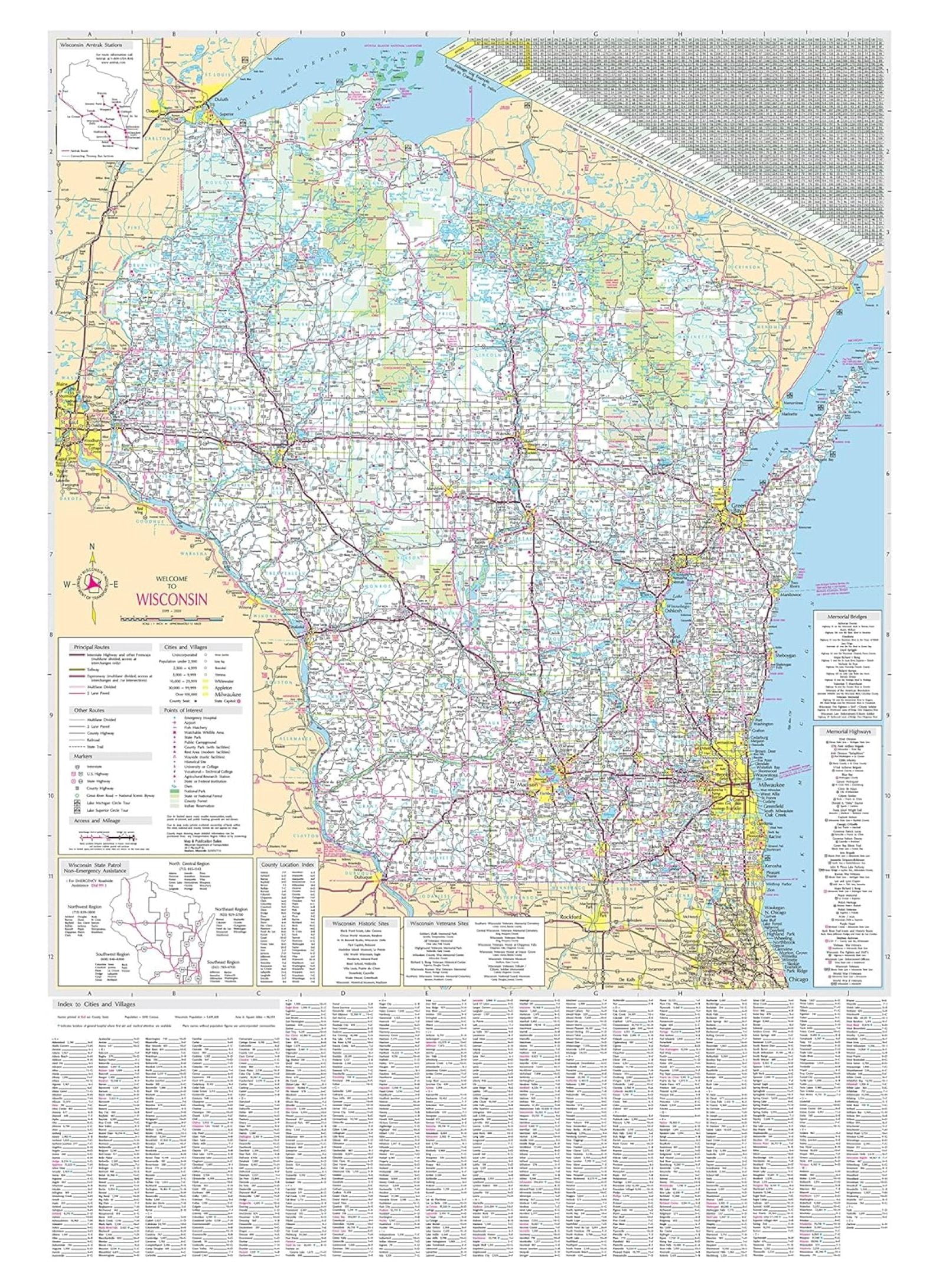 48x70 Wisconsin State Official Executive Laminated Wall Map - Walmart.com