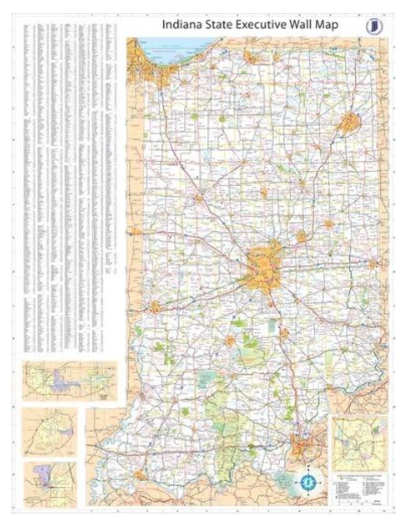 48x72 Indiana State Official Executive Laminated Wall Map - Walmart.com