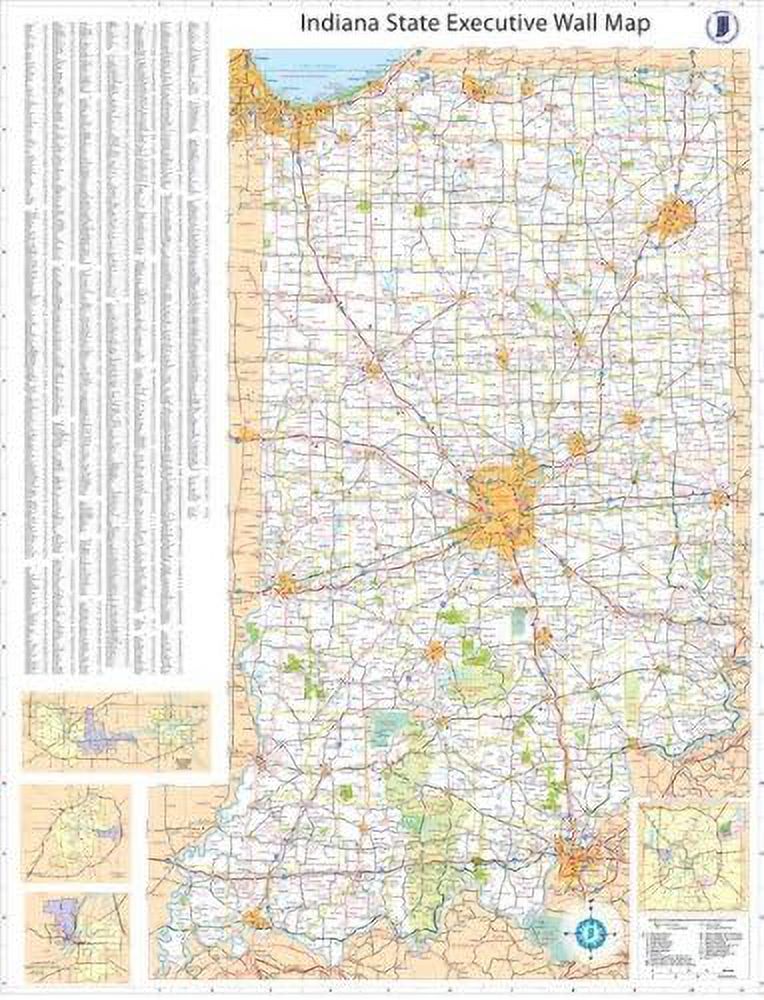 48x72 Indiana State Official Executive Laminated Wall Map - Walmart.com