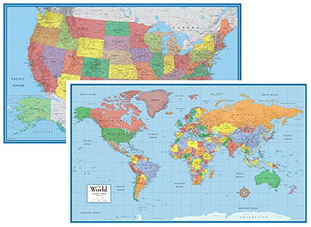 48x78 World and USA Classic Elite Huge Two Wall Map Set - Laminated ...