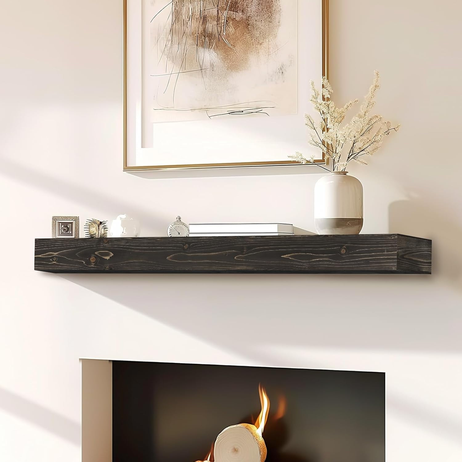 48x8x3 Fireplace Mantel - Handcrafted Hollow Rustic Solid Wood Wall ...