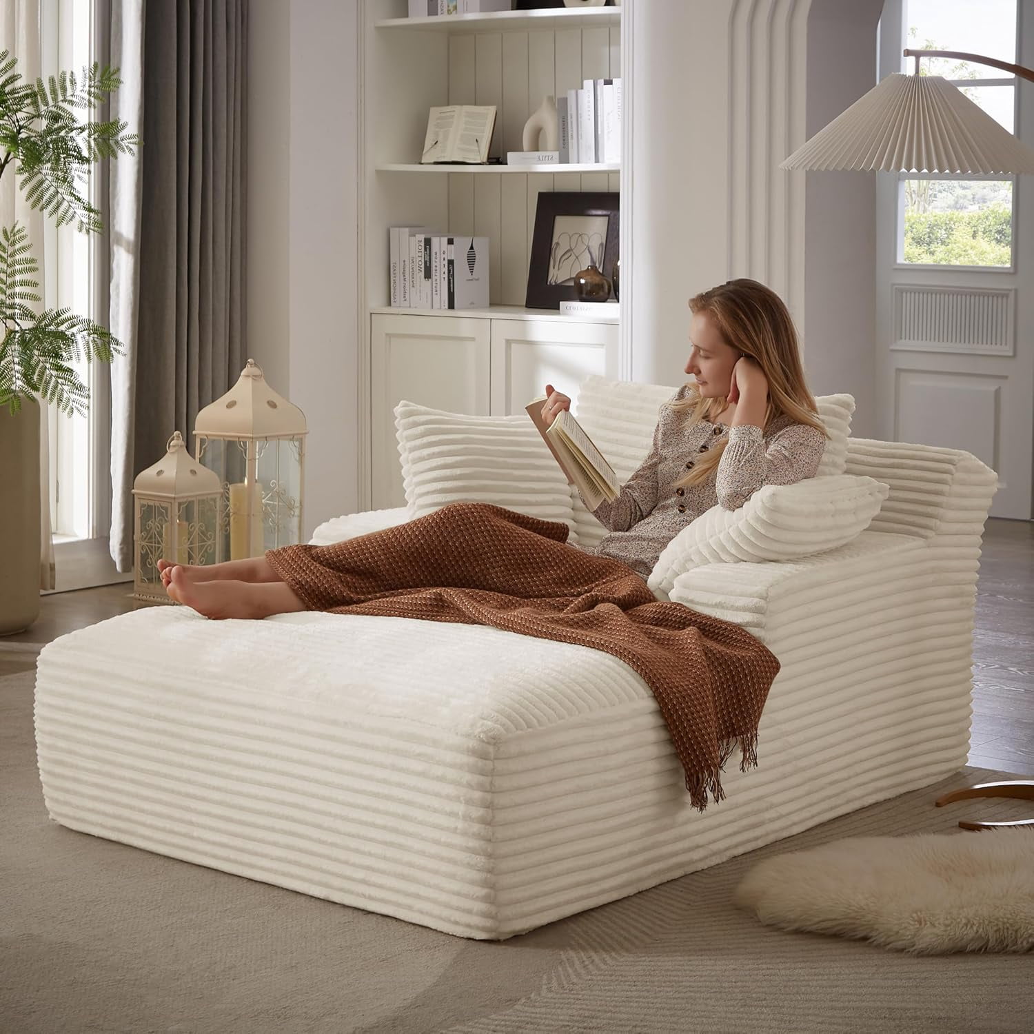 49.2" Oversized Chaise Lounge Daybed Plush Corduroy Upholstered ...