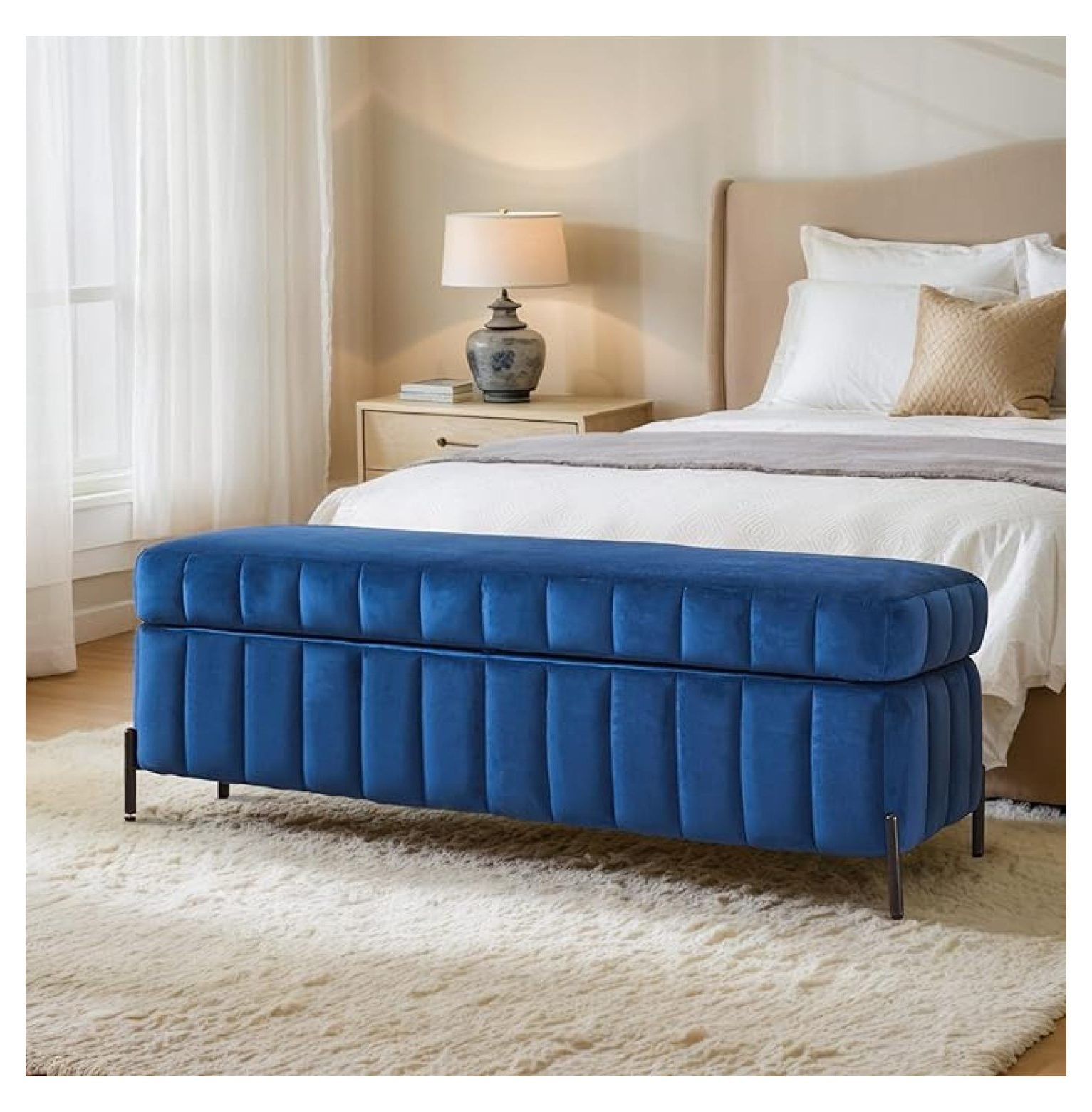 49.2" W Storage Ottoman , Upholstered End of Bed Storage Foot Rest with ...