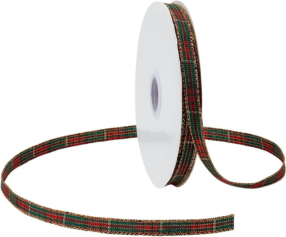 49.2 Yards Christmas Checkered Ribbon Red Green Plaid Ribbon 3/8 Inch ...