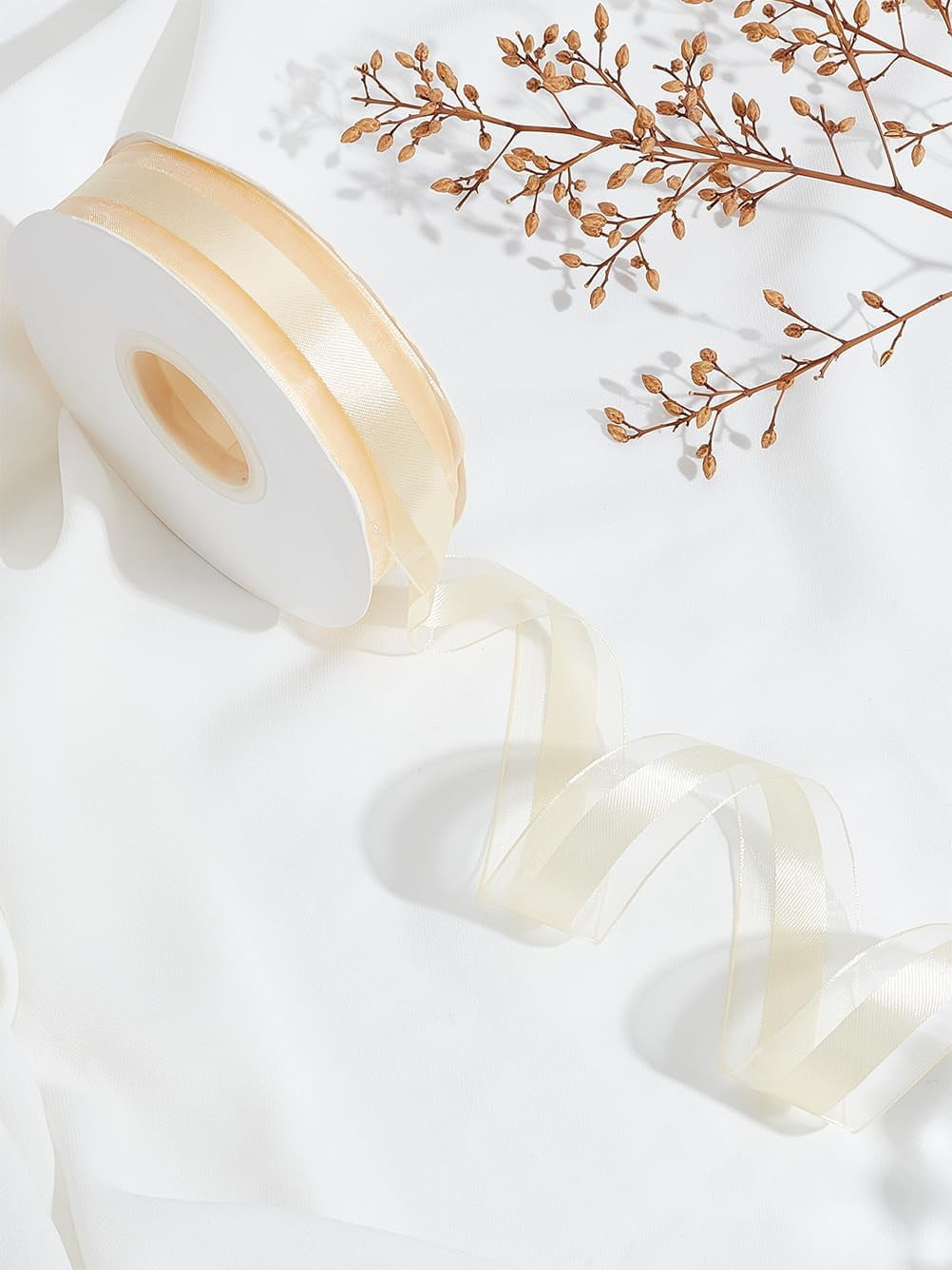 49.21 Yard 1 inch(25mm) Organza Ribbon Polyester Lace Trim Wide Ribbon ...