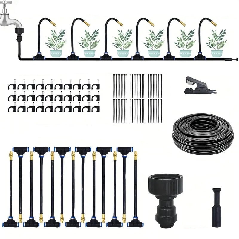 49.21Ft Drip Irrigation System, 360° Bendable Drip Irrigation Kit ...