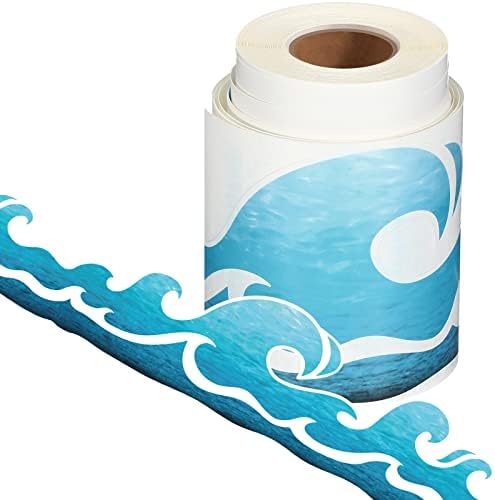 49.21Ft Ocean Waves Bulletin Board Border, Self Adhesive Blue Wave ...
