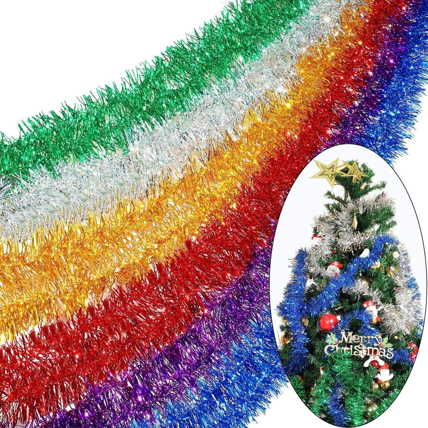 49.2FT Christmas Tinsel Garland Classic Thick Colorful Reflections ...