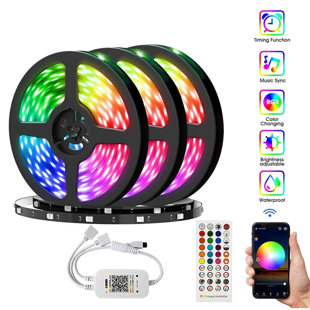 49.2ft LED Strip Lights,Led Lights Strip RGB LED Strip Music Sync Color ...