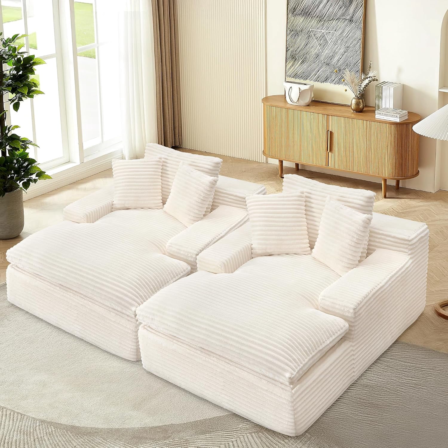 49.4 Inch Chaise Lounge Chair Indoor Single Piece- Oversized Corduroy ...