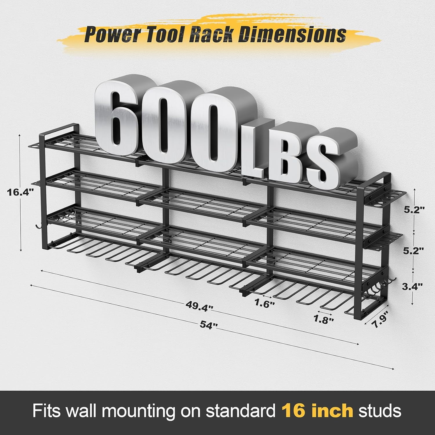 49.4'' Large Power Tool Organizer Wall Mount, 4-Tier Tool Storage Rack ...