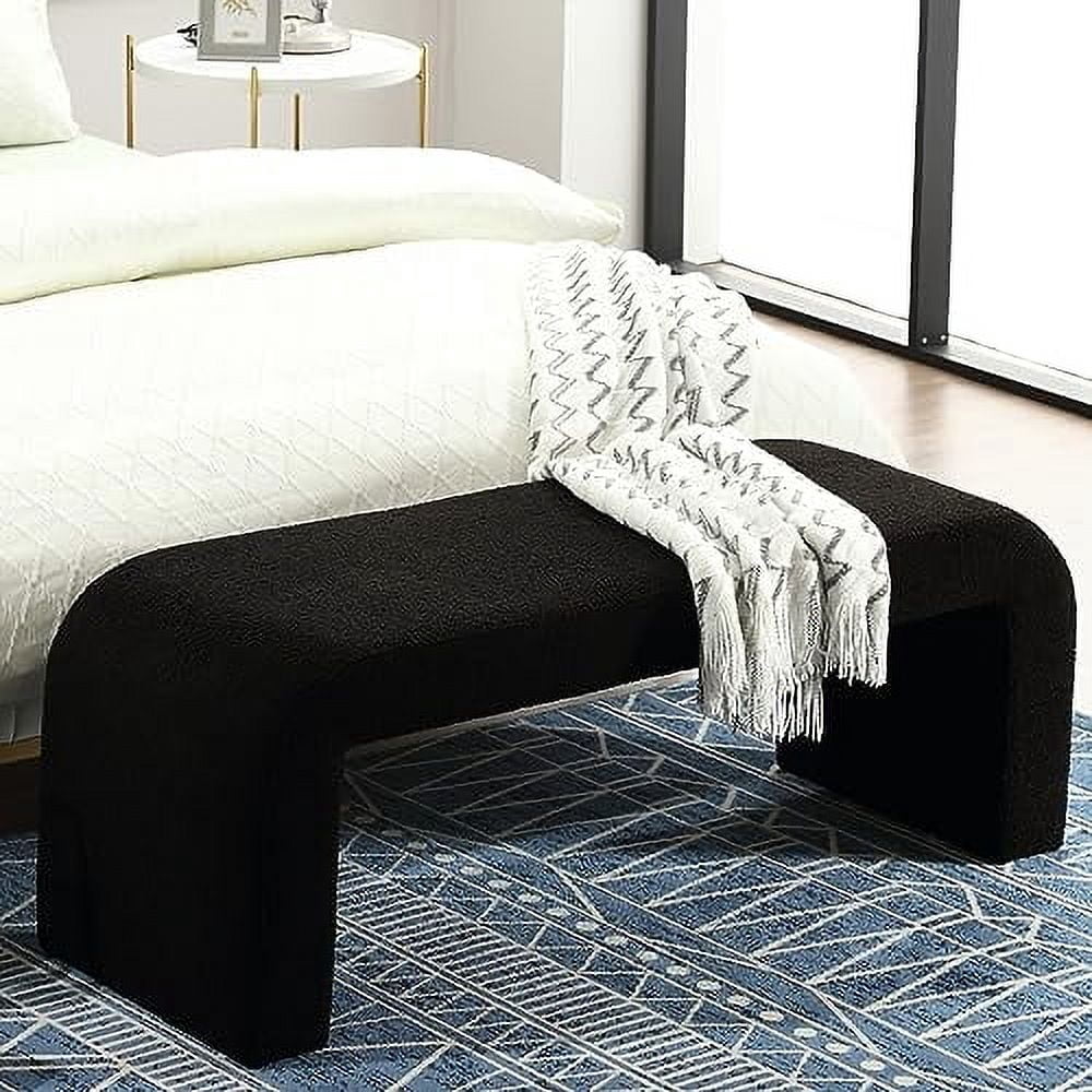 49.5" Teddy Bed Bench Ottoman Bench Modern Fuzzy Sherpa Upholstered ...