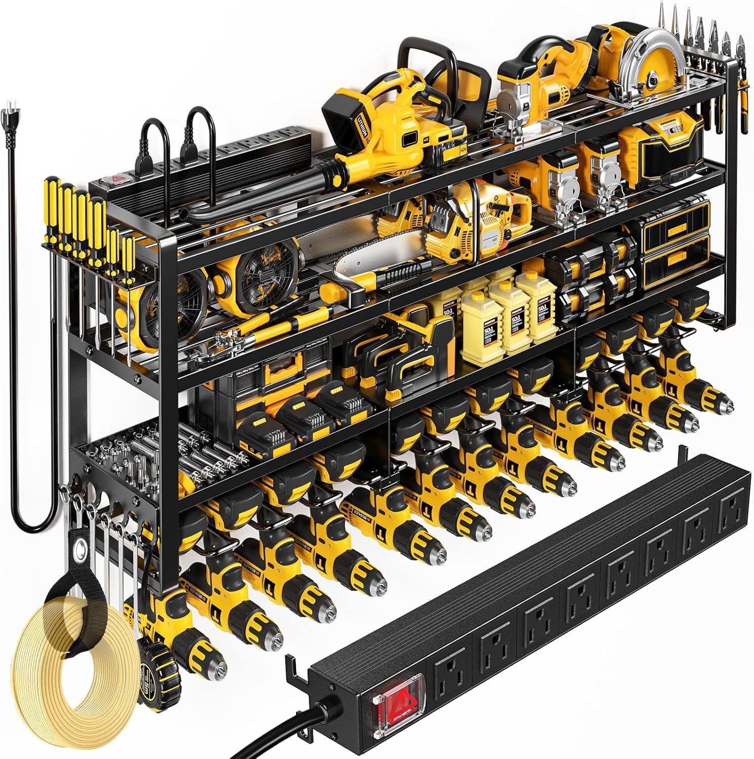 49.5" W Large Power Tool Organizer Wall Mount with Charging Station, 4 ...
