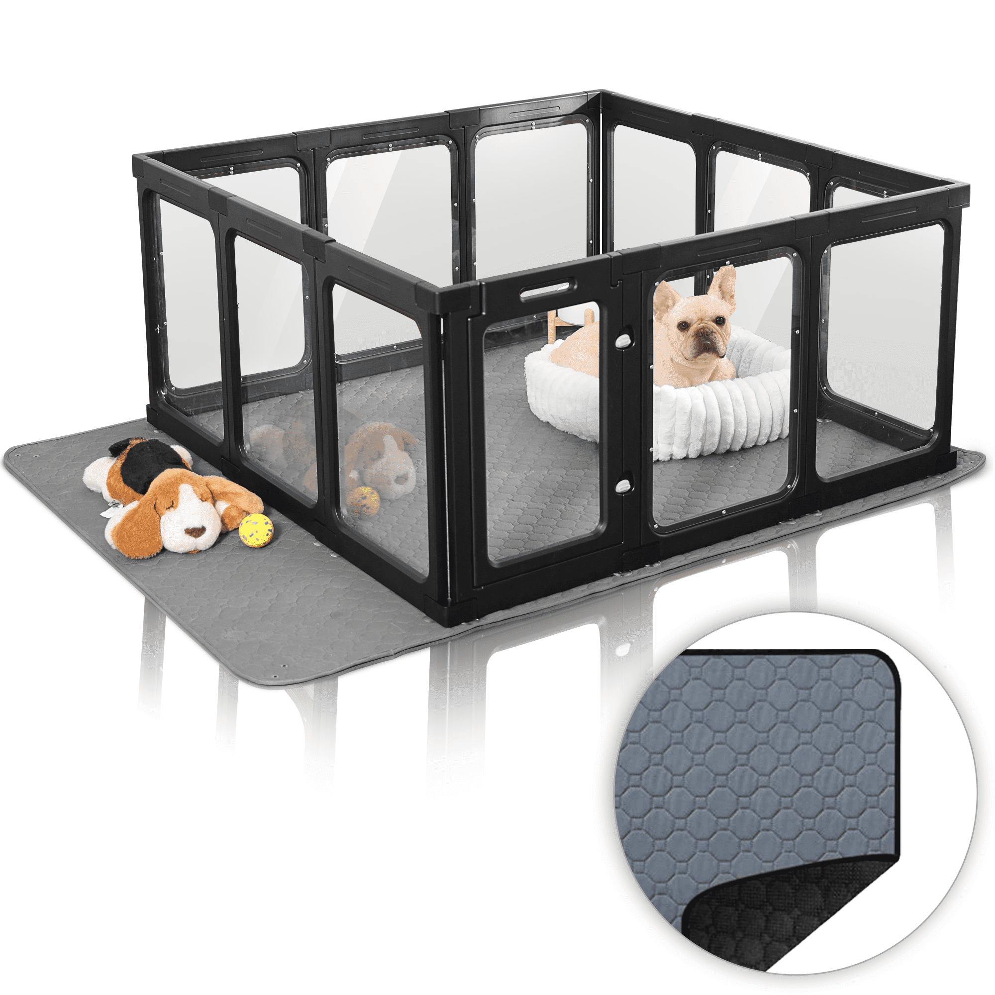 49.5" x 49.5" Clear Acrylic Dog Playpen, 12-Panel Pet Playpen with Door ...