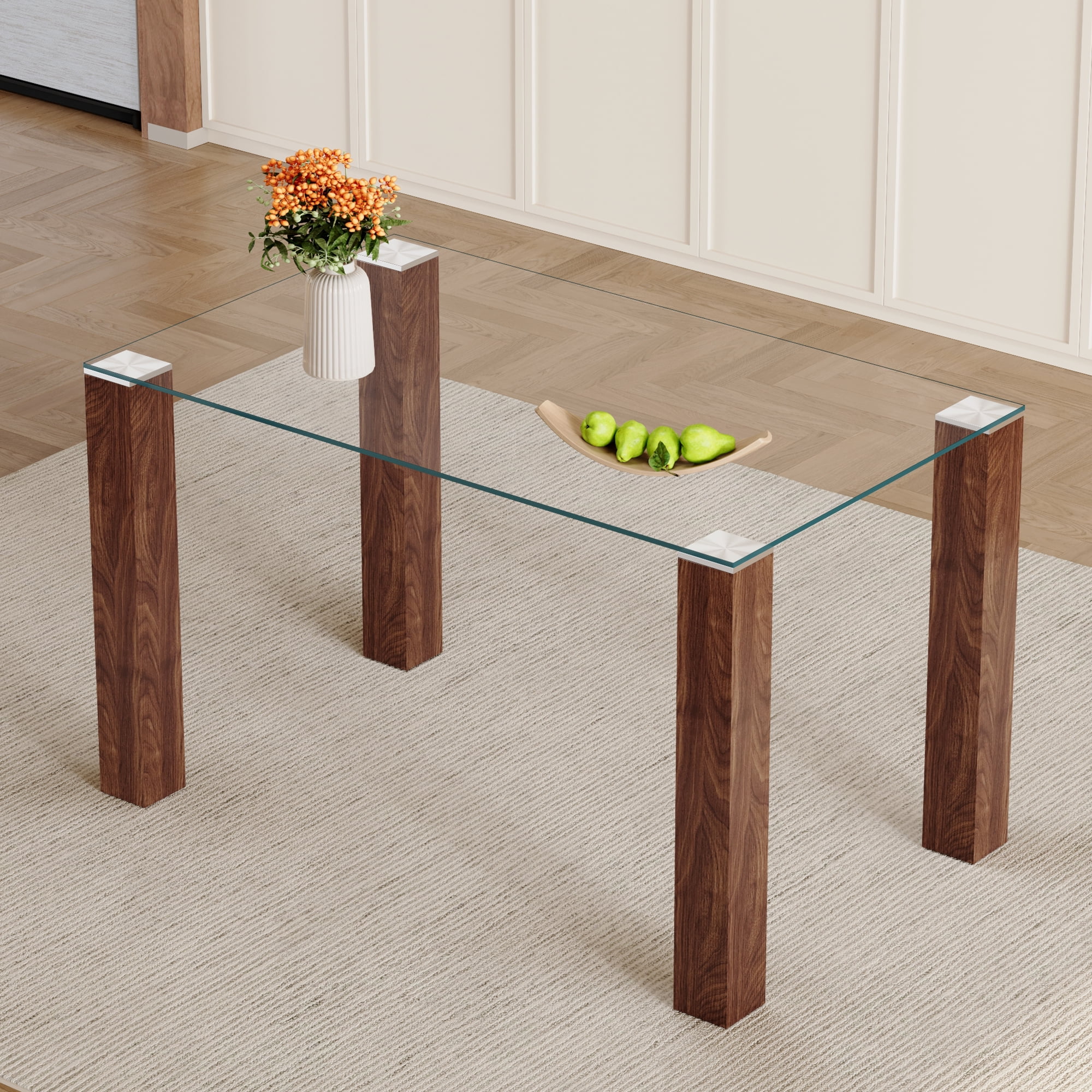 A 49.6 * 30 Inch Transparent Tempered Glass Dining Table With ...