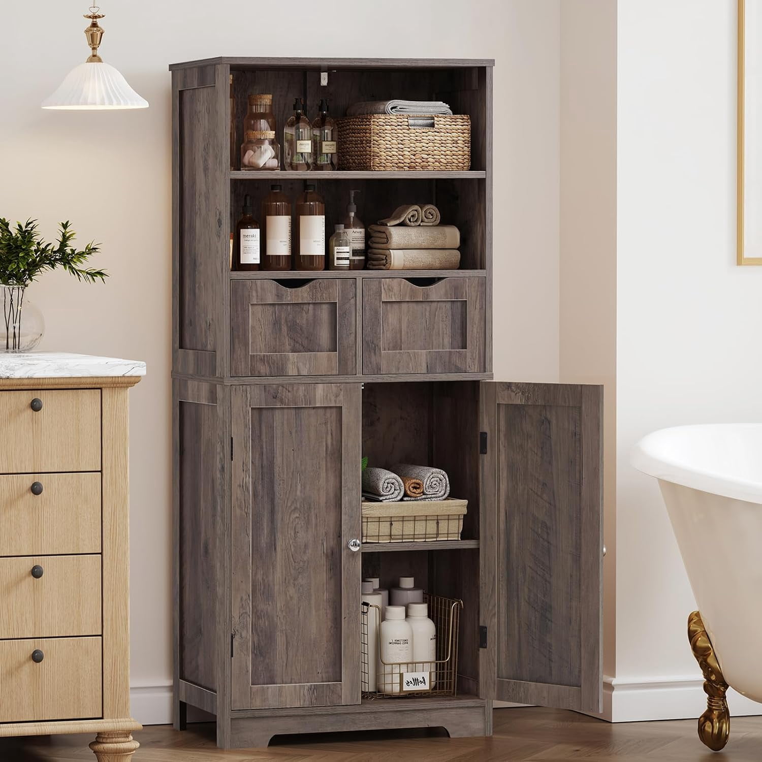 49.6''Tall Storage Cabinet with 2 Drawers & Adjustable Shelves ...