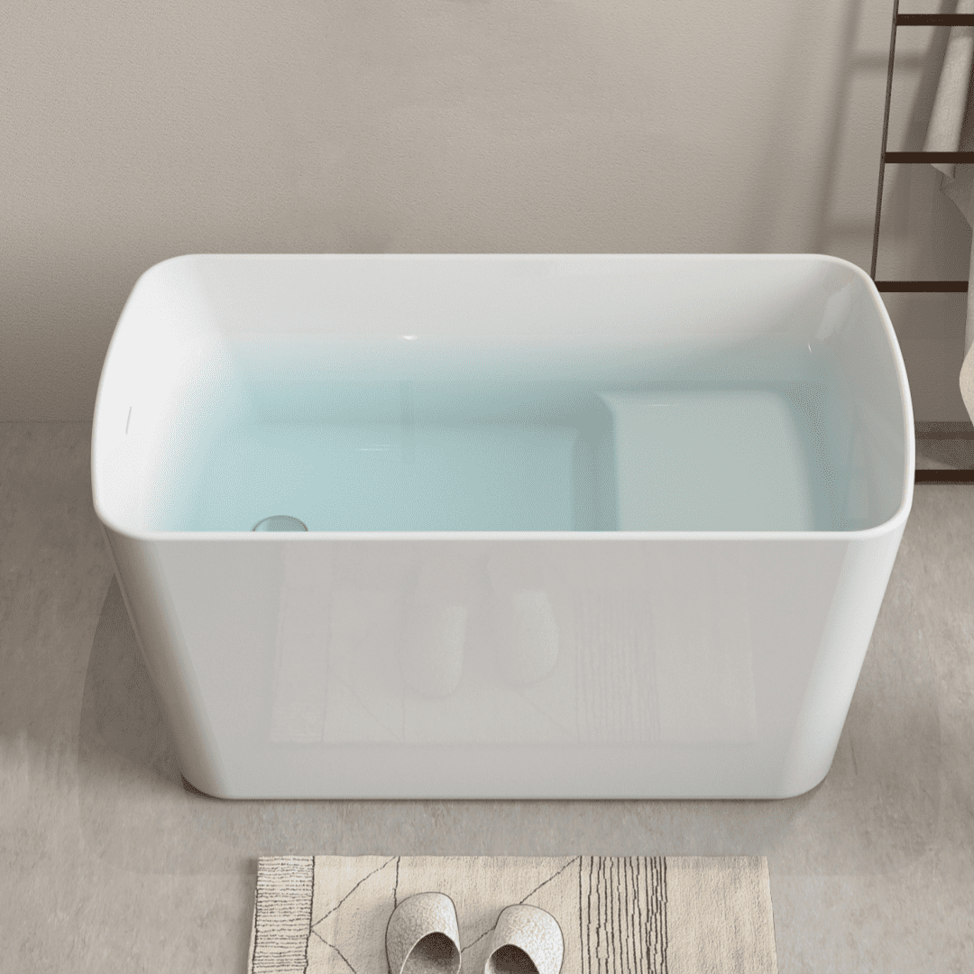49" Acrylic Freestanding Soaking Bathtub, Sit-In, with Chrome Overflow ...