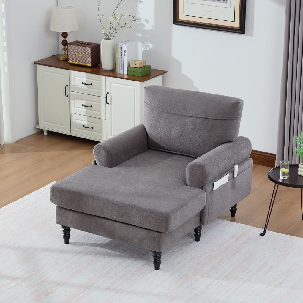 49" Chaise Lounge Chair with Wide Backrest and Soft Armrest ...