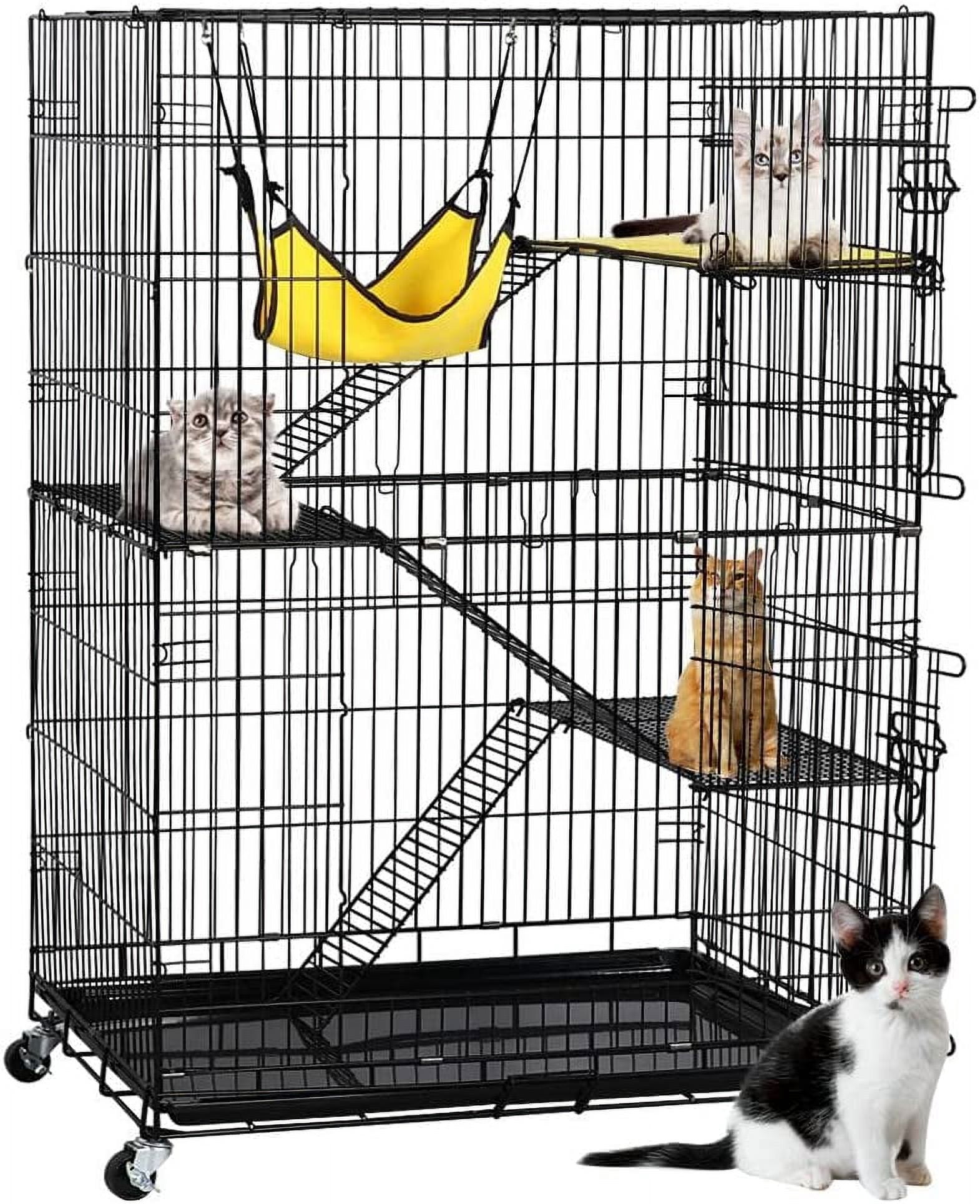 49'' Collapsible Cat Cage 4-Tier Metal Cat Kennel Ferret Enclosure ...