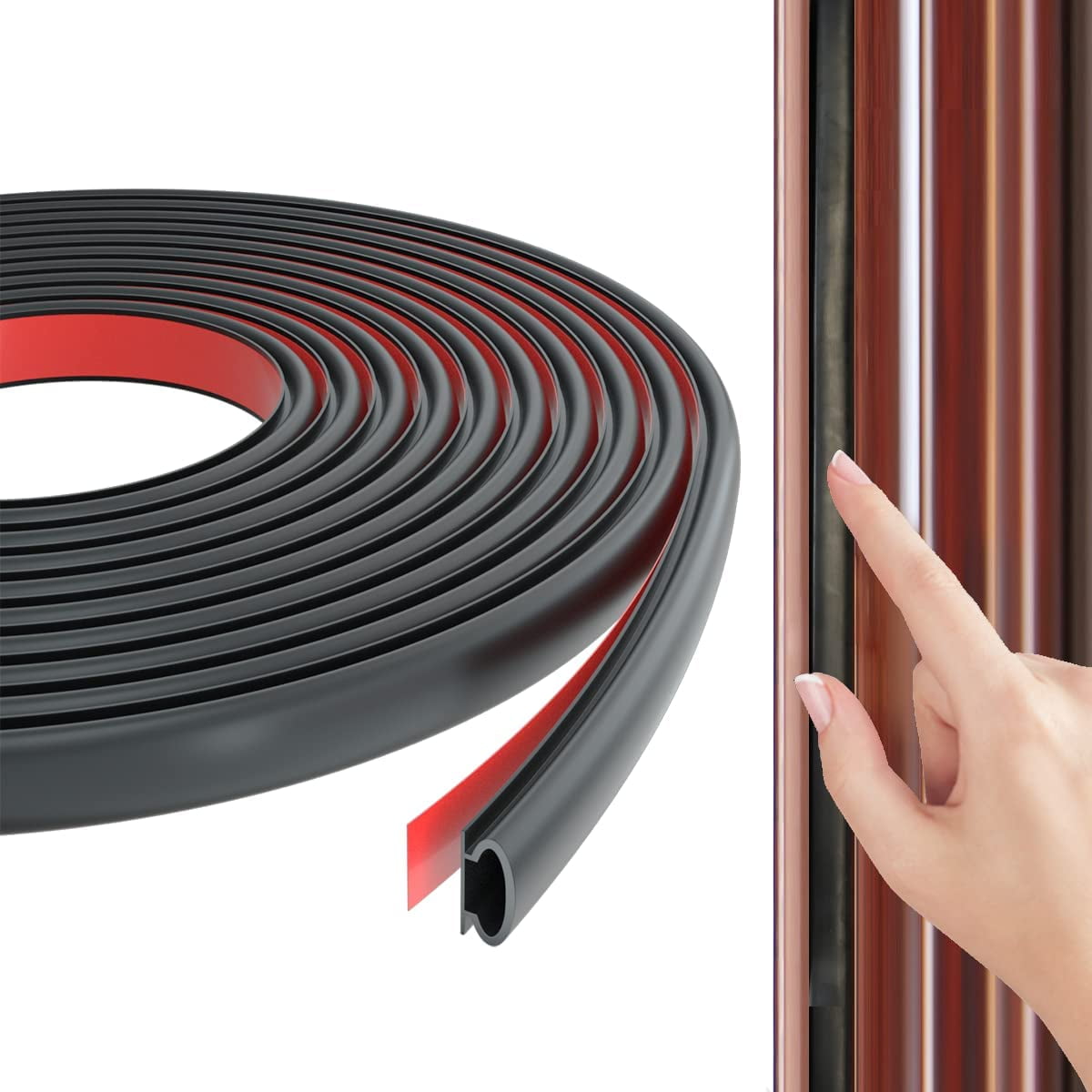 49 Feet Self Adhesive Rubber Weather Stripping Door Seal Strip Easy Cut to Size D Shape Door Weatherstripping for Door Frame Insulation Black