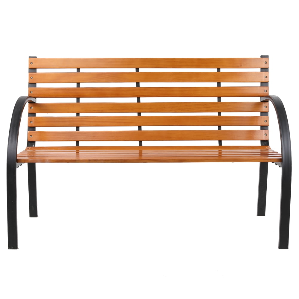 49" Garden Bench, Outdoor Patio Park Chair, Hardwood Slats Cast Iron ...