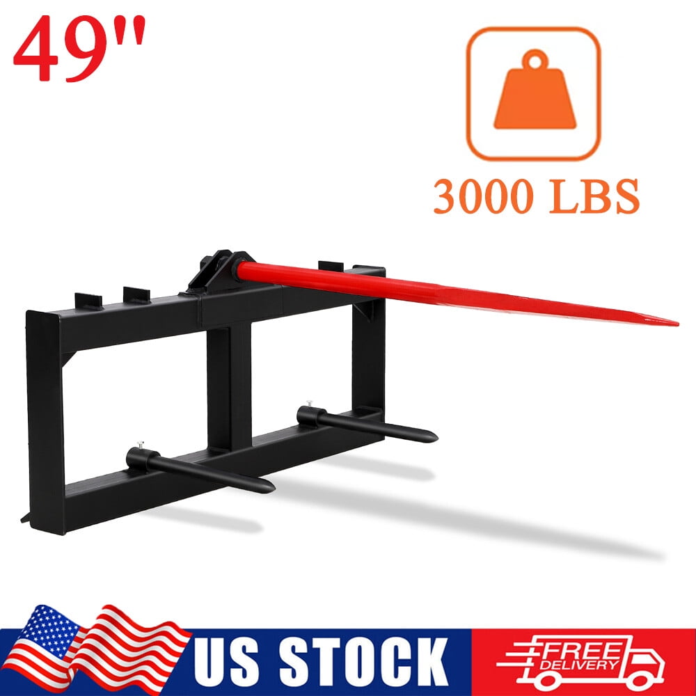 49" Hay Bale Spear Skid Steer Tractor Loader Quick Tach 3000lb Heavy ...