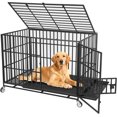 49 Inch Heavy Duty Escape Proof Dog Crate, Durable Metal Kennel with 3 ...