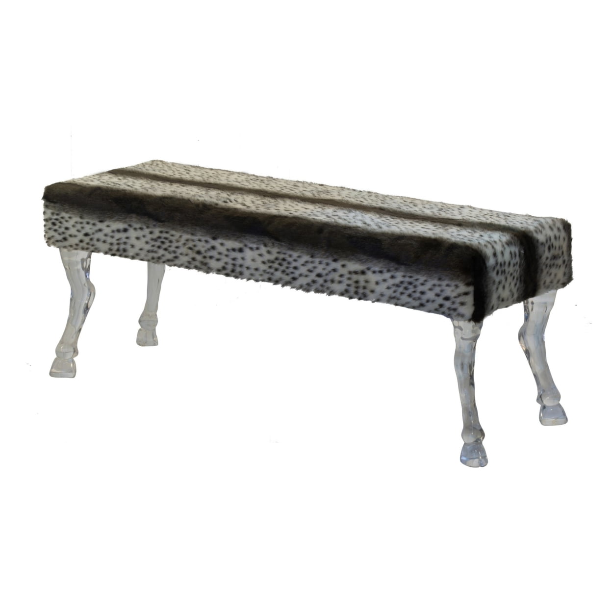 49 Inch Modern Accent Bench, Acrylic Hooved Legs, Faux Fur Gray ...