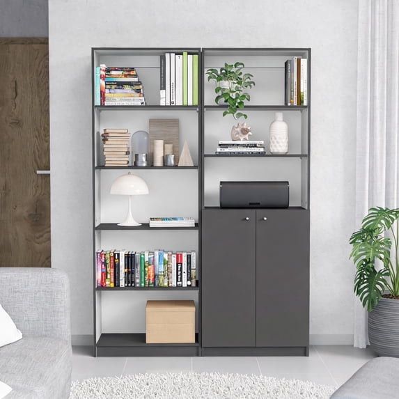 49 Inch Wide Multicolor Particle Board 2-Piece Storage Bookcase Set for ...