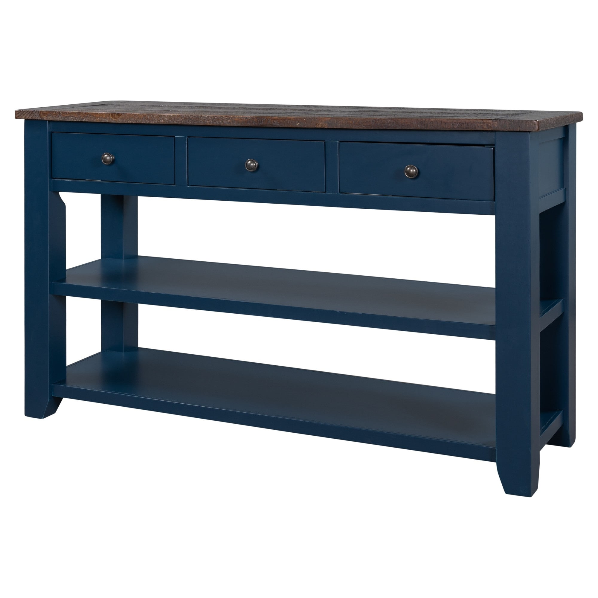 49 Inch Wood Console Table, Modern Farmhouse, 2 Shelves, Navy Blue ...