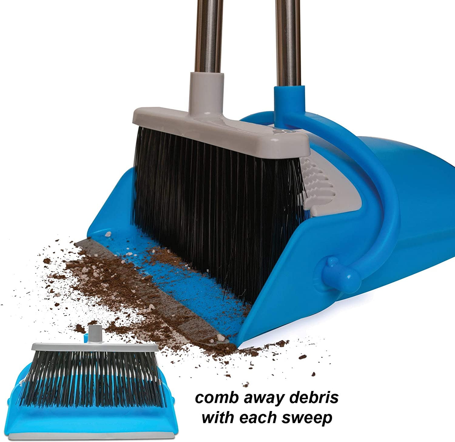 49" Long Adjustable Broom & Dustpan Set with -Cleaning Comb and 2 ...