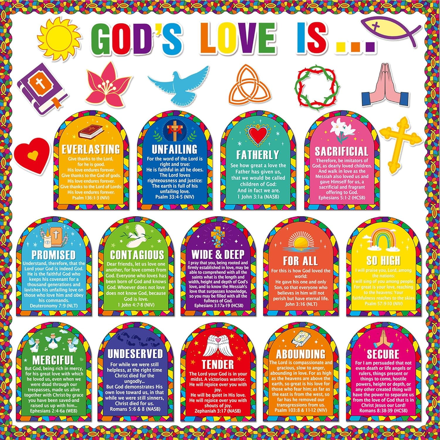 49 PCS God's Love is Christian Bulletin Board Decorations Religious ...