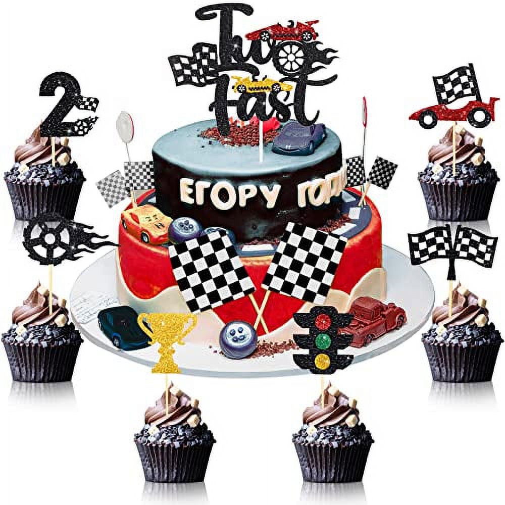 49 Pack Two Fast Cake Topper Race Car Cake Decoration Racing Car Theme Birthday Cake Topper ...