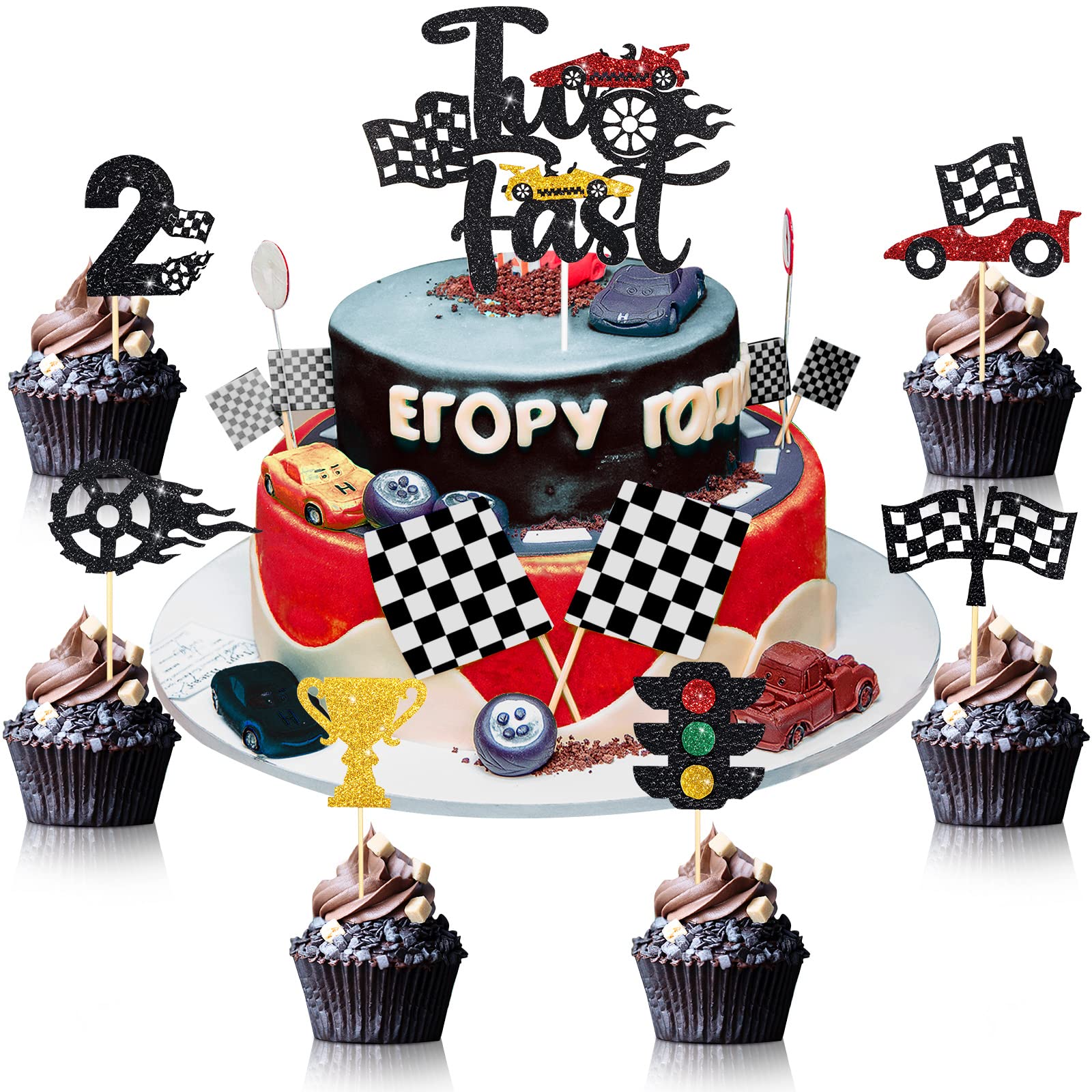 49 Pack Two Fast Cake Topper Race Car Cake Decoration Racing Car Theme ...