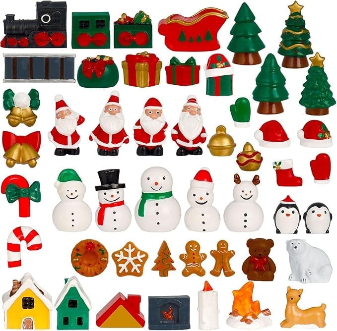 49 Pcs Christmas Miniature Figurines Mini Resin Christmas Decorations ...
