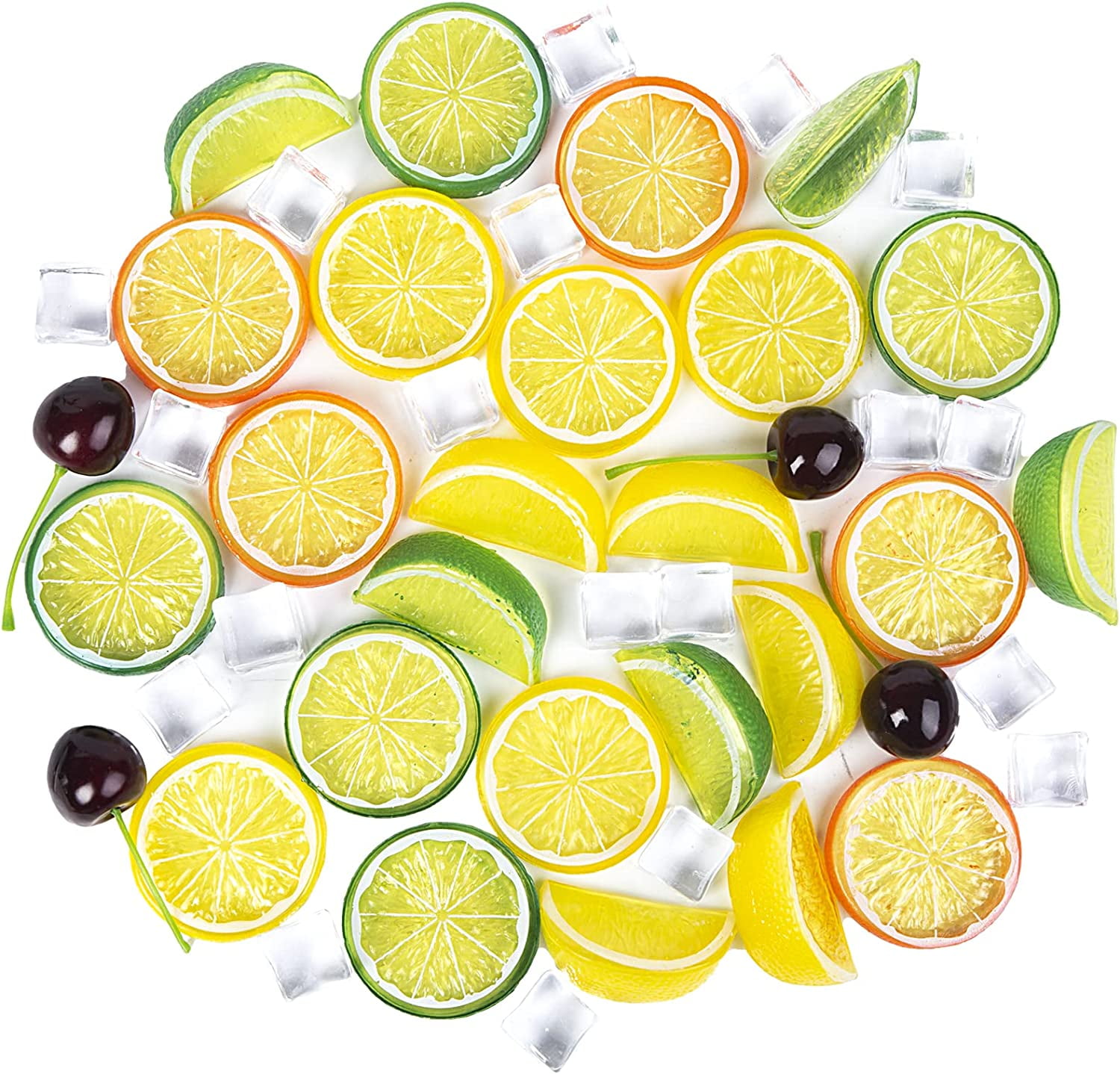 49 Pcs Fake Lemon Slices Acrylic Ice Cubes Set, Realistic Faux Fruit ...