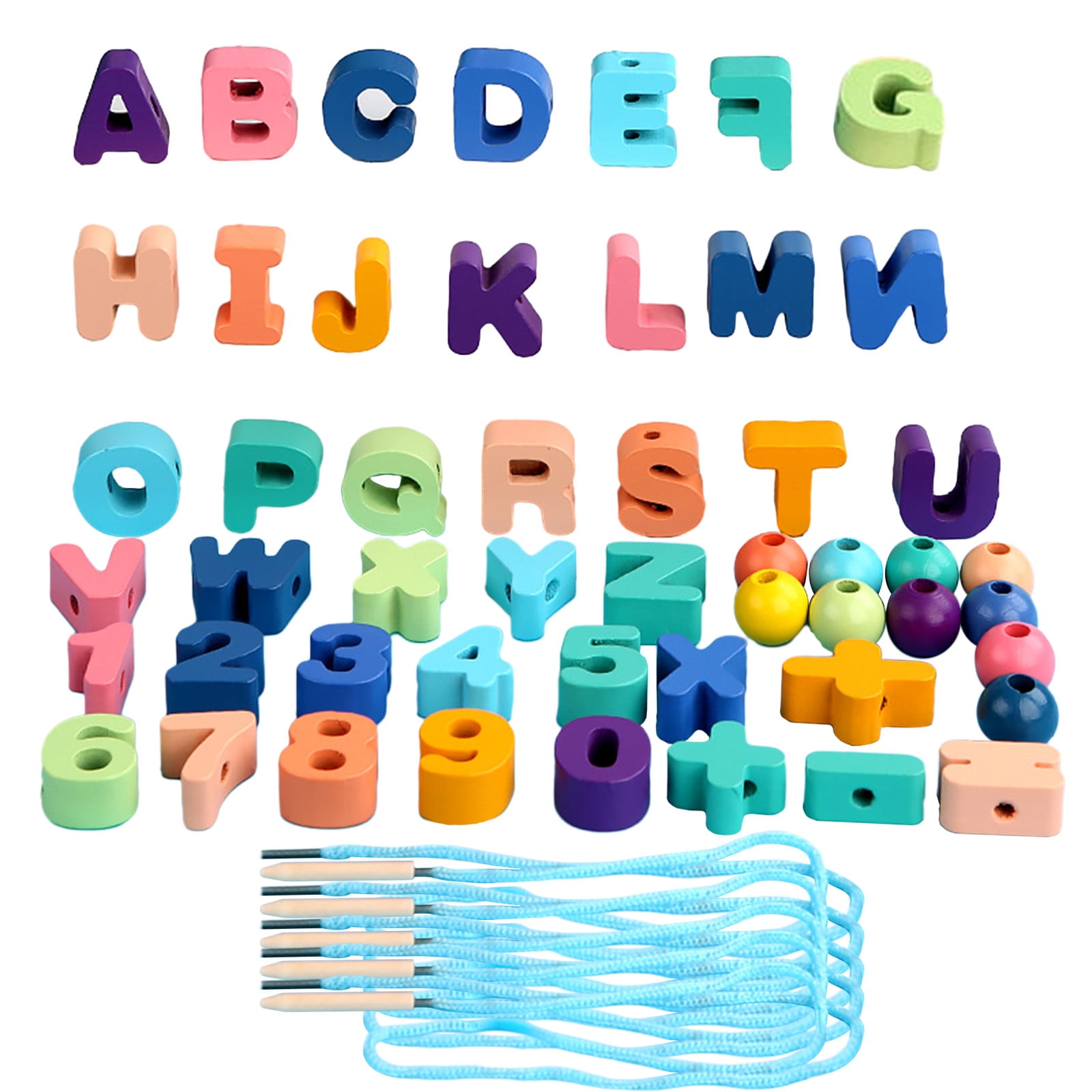 49 Pcs Wooden Lacing Beads, Alphabet Letters Numbers Threading String ...