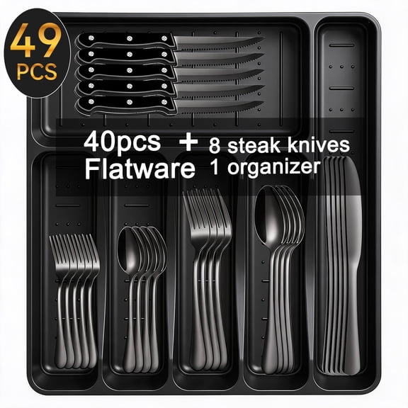 49-Piece Stainless Steel Flatware Set for 8 with Steak Knives and ...
