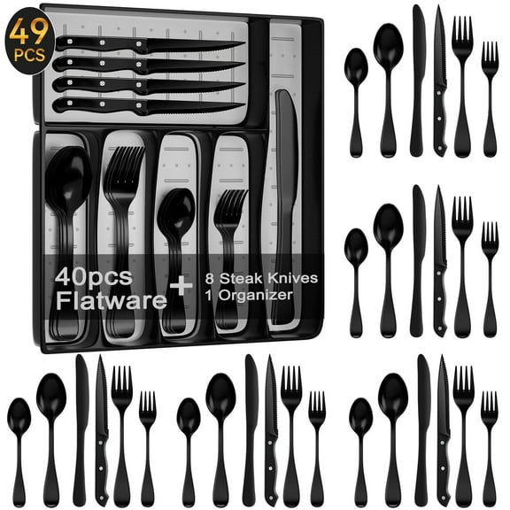 Gold Silverware Set for 8, 45-Piece Stainless Steel Flatware Set with ...
