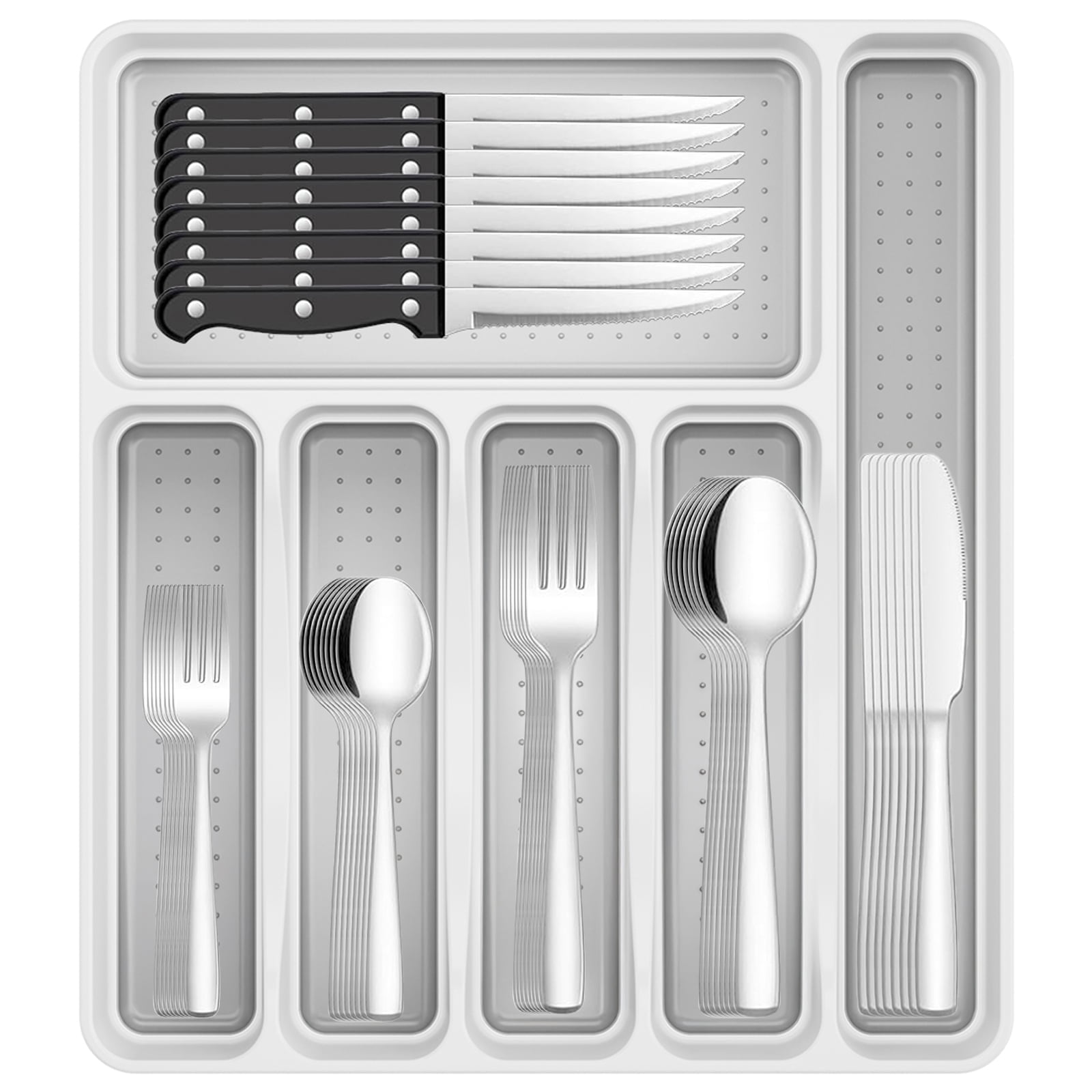 TORIO 49-Piece Silverware Set, with Drawer Organizer – Dishwasher Safe ...