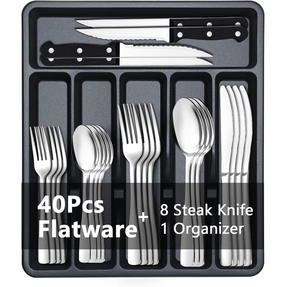49-Piece Silverware Set with Organizer - Stainless Steel Silverware Set ...